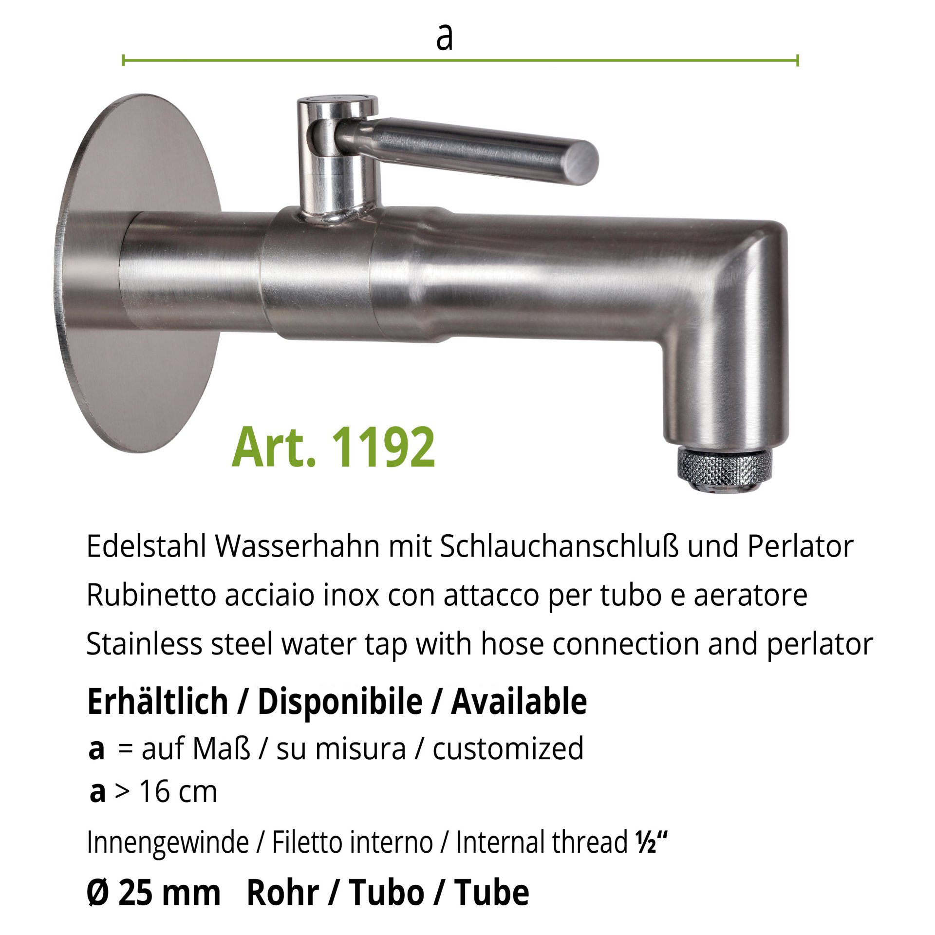 Water tap in stainless steel