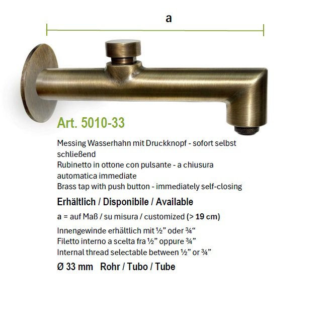 Tap with push button for wall mounting