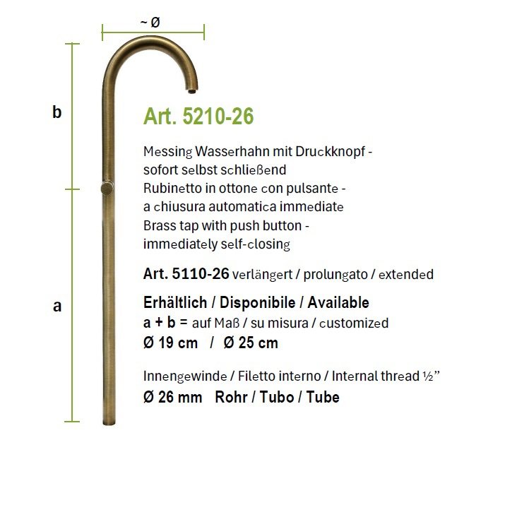 Water tap with push button and 1/2" internal thread
